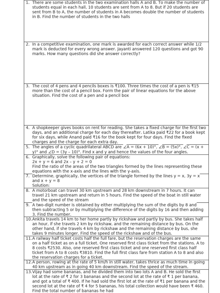LInear Equation Questions From Exemplar | PDF | Speed | Elementary ...