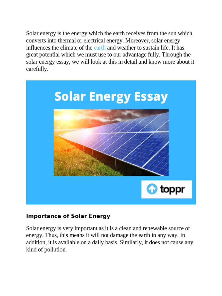 Importance and Uses of Solar Energy | PDF | Solar Energy | Solar Power