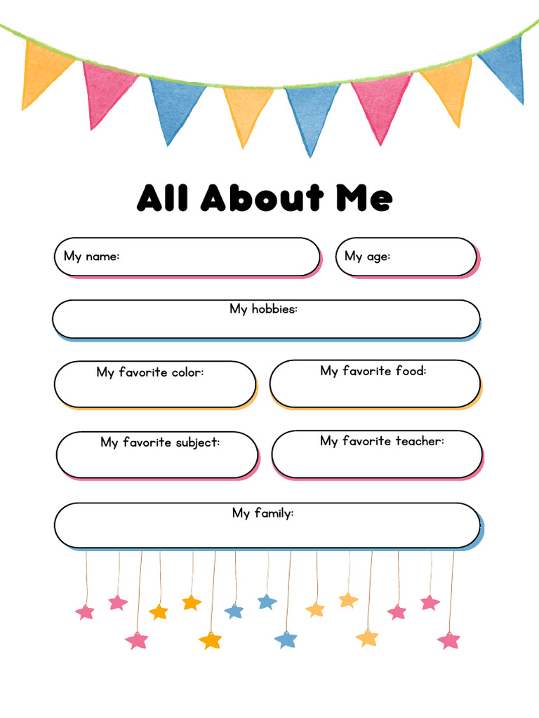 Colorful All About Me Student Worksheet | PDF