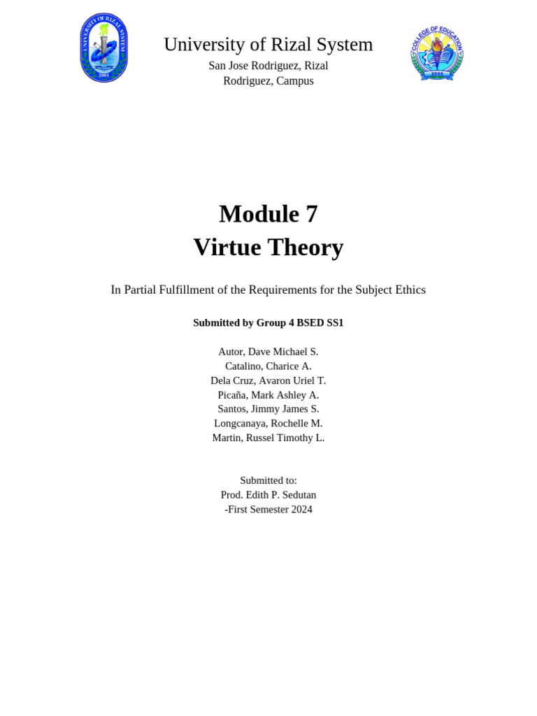 Module 7 Virtue Theory Outline 2 | PDF | Virtue Ethics | Virtue