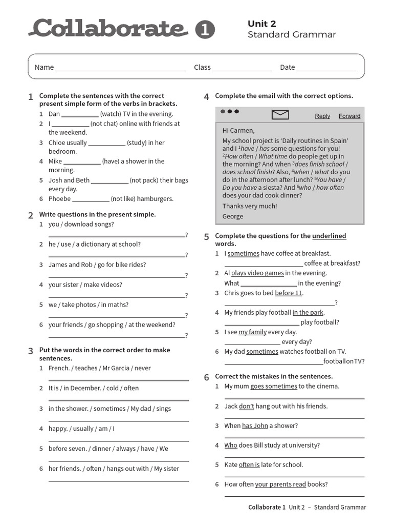 Collaborate WS 1 Standard Grammar Unit 2 | PDF | Syntax | Grammar