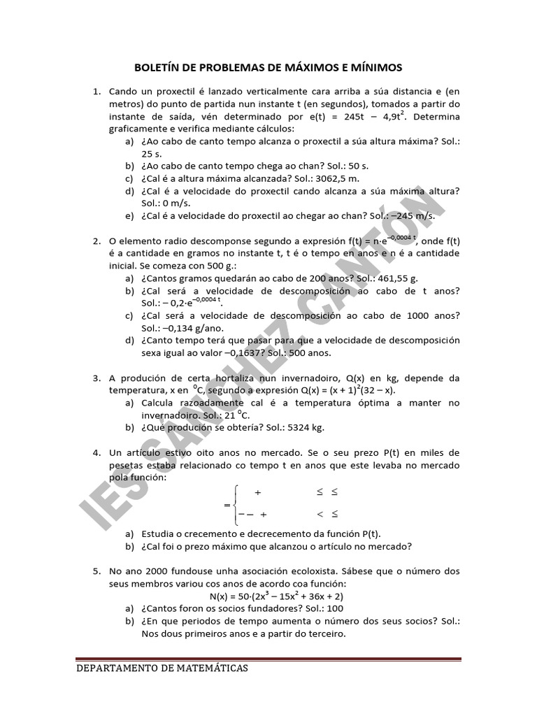 Problemas de Máximos y Mínimos | PDF