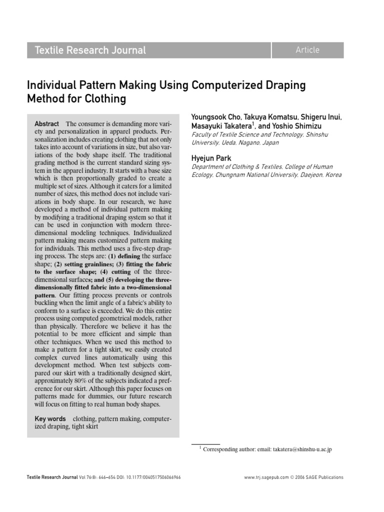Cho Et Al 2006 Individual Pattern Making Using Computerized Draping ...