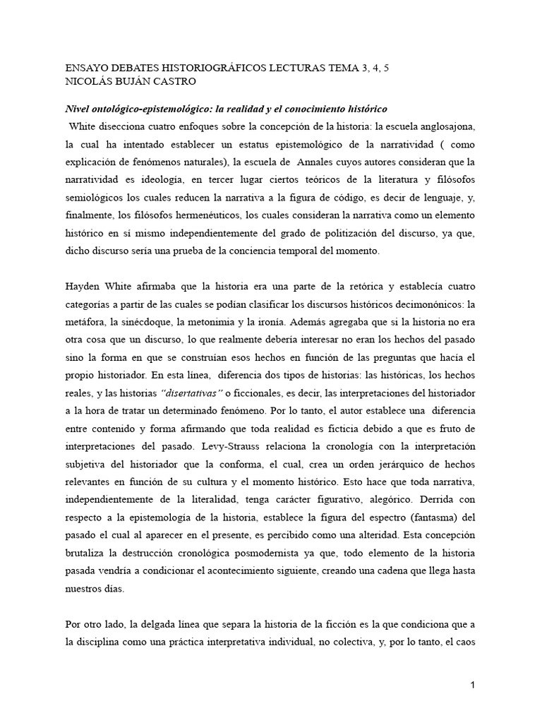 ENSAYO DEBATES HISTORIOGRÁFICOS LECTURAS TEMA 3, 4, 5 | PDF | Verdad ... ENSAYO DEBATES HISTORIOGRÁFICOS LECTURAS TEMA 3, 4, 5 | PDF | Verdad ...