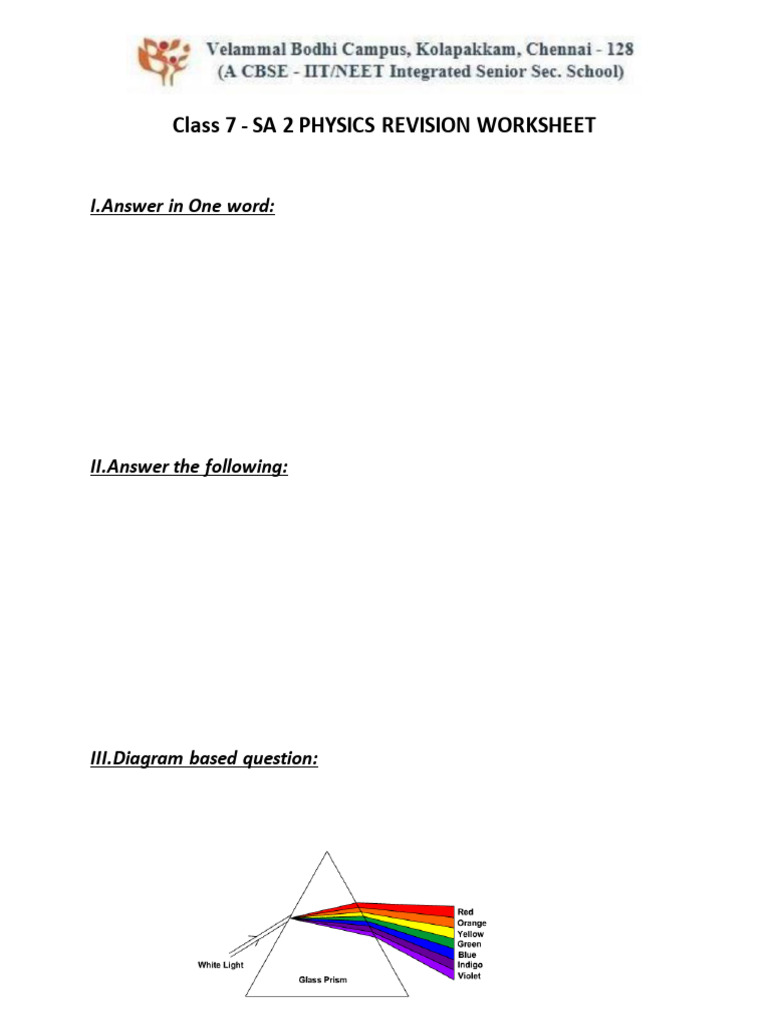 CLASS 7 SA2 Revision Worksheet LIGHT | PDF