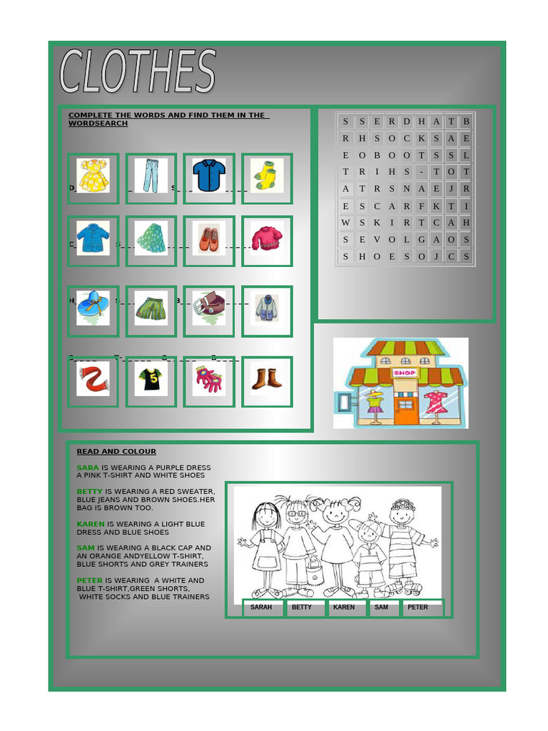 Clothing Word Search Activity | PDF