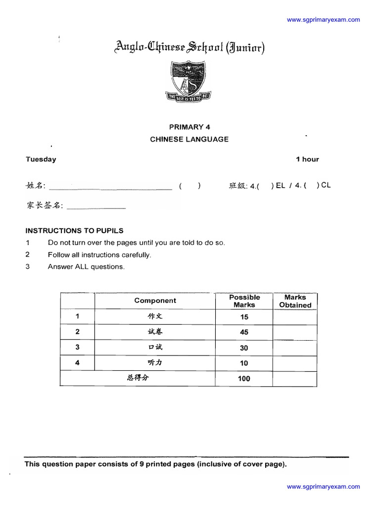 2021-P4-Chinese-Semestral Assessment 2-ACSJ | PDF