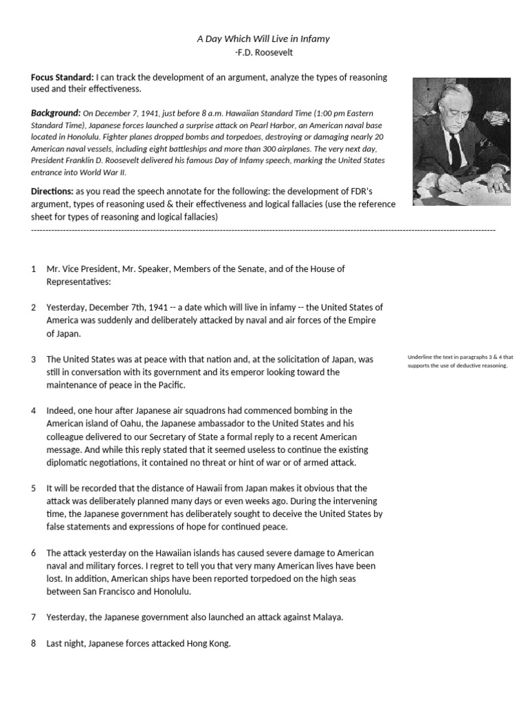A Day Which Will Live in Infamy - Text | PDF | Attack On Pearl Harbor ...