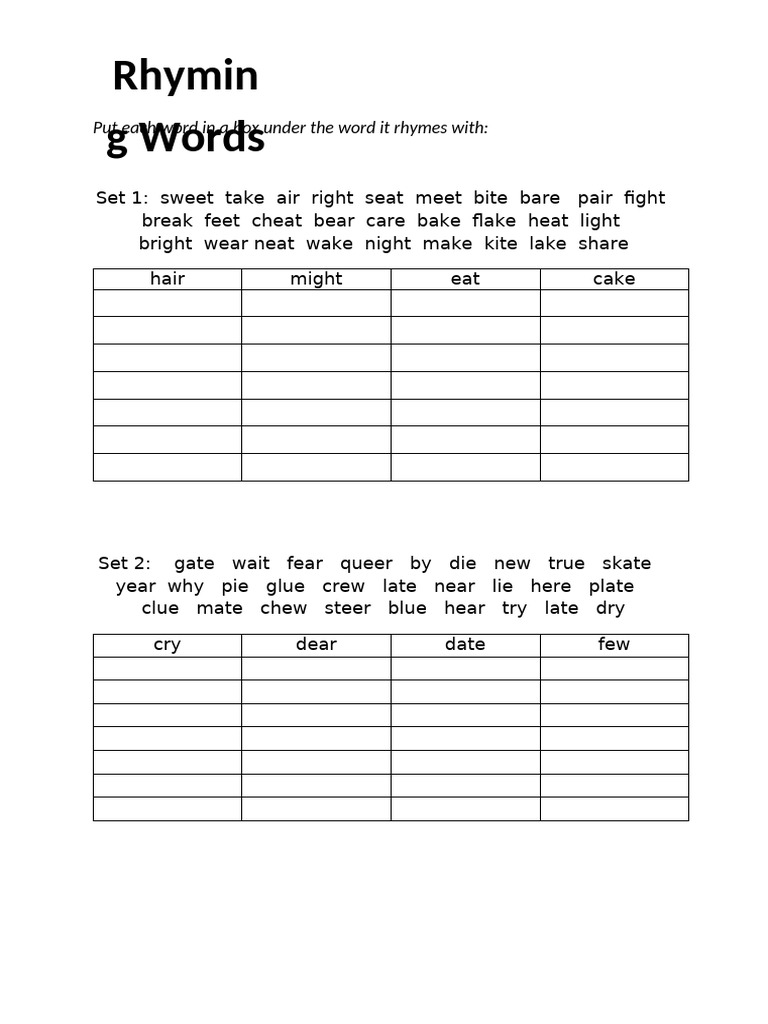 Rhyming Words | PDF