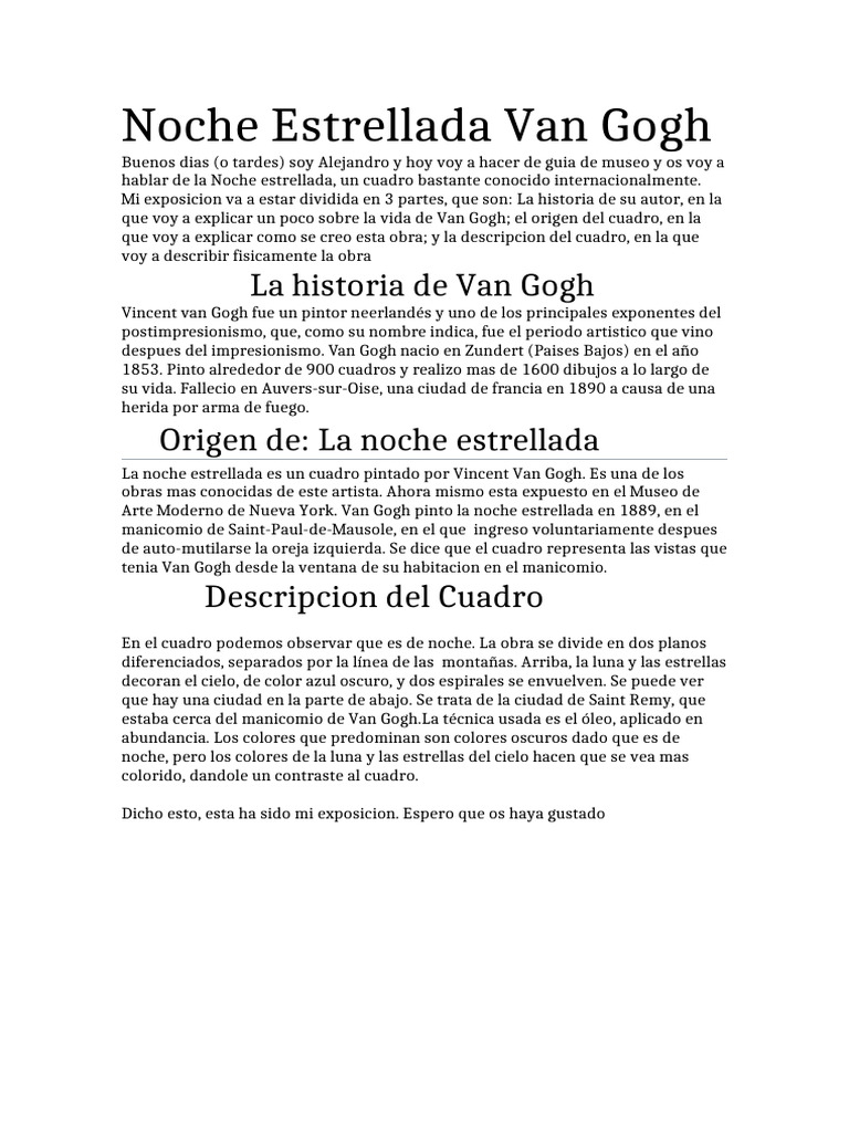 Noche Estrellada Van Gogh | PDF