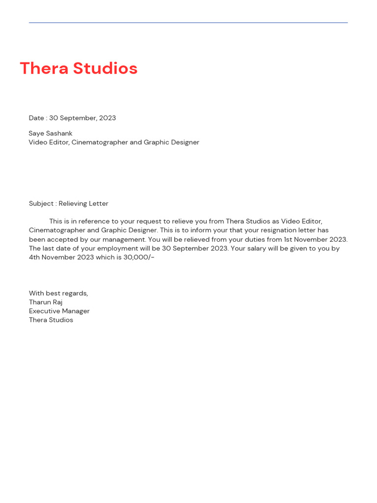 Relieving Letter | PDF