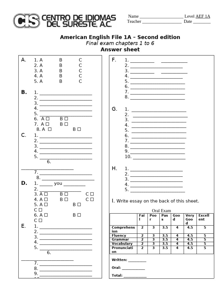 AEF 1A Final Exam Answer Sheet | PDF
