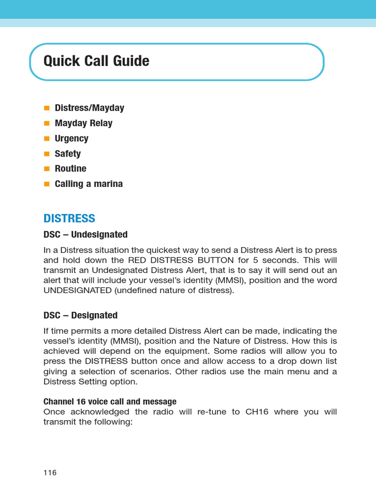 Quick Call Guide: Distress | PDF | Radio | Telecommunications