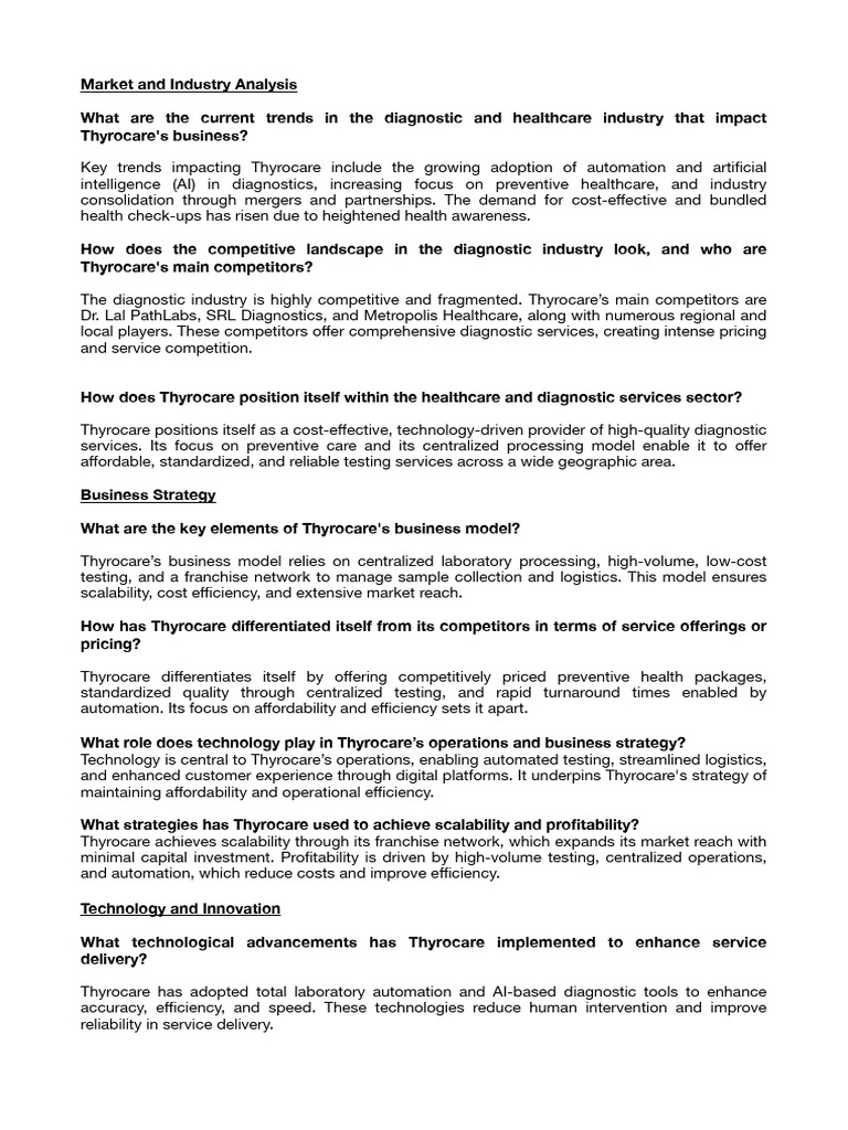 Thyrocare Case Study | PDF | Automation | Health Care