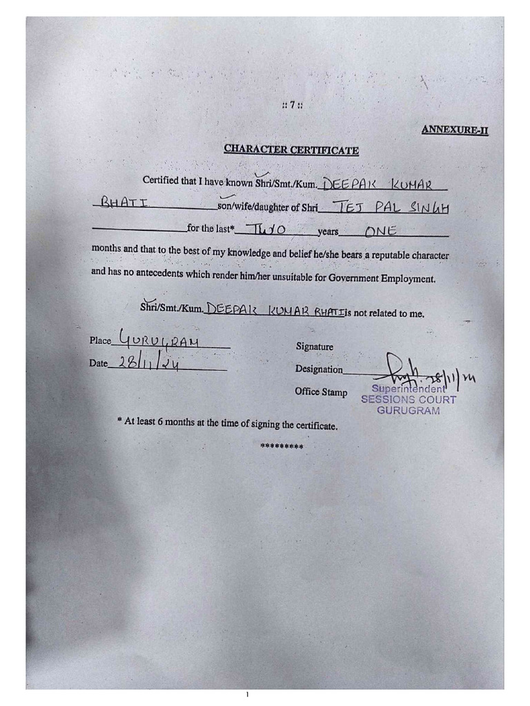 Character Certificate | PDF