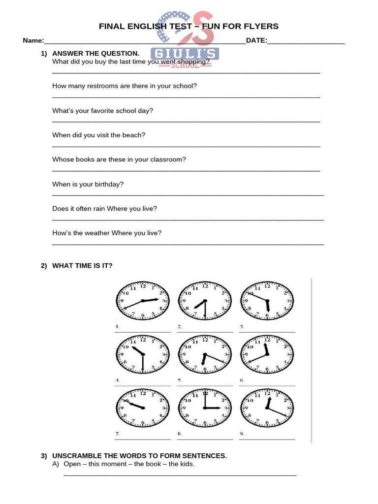Fun for Flyers: Final English Test | PDF | Languages | Foreign Language ...