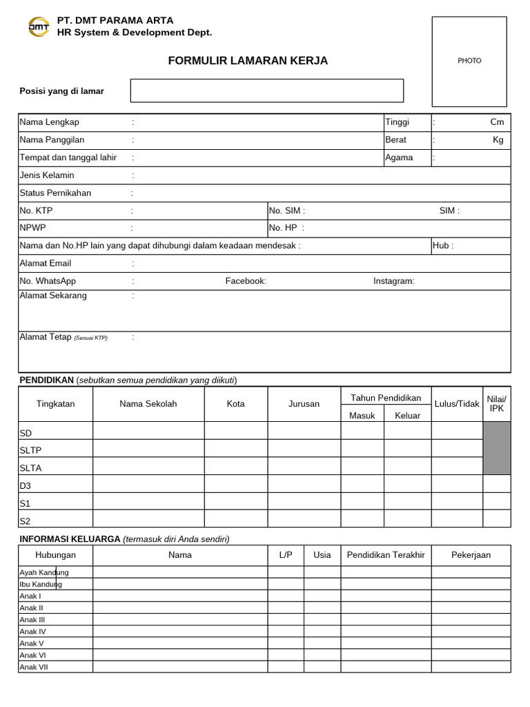 DMT Form Aplikasi Pelamar 2025 | PDF