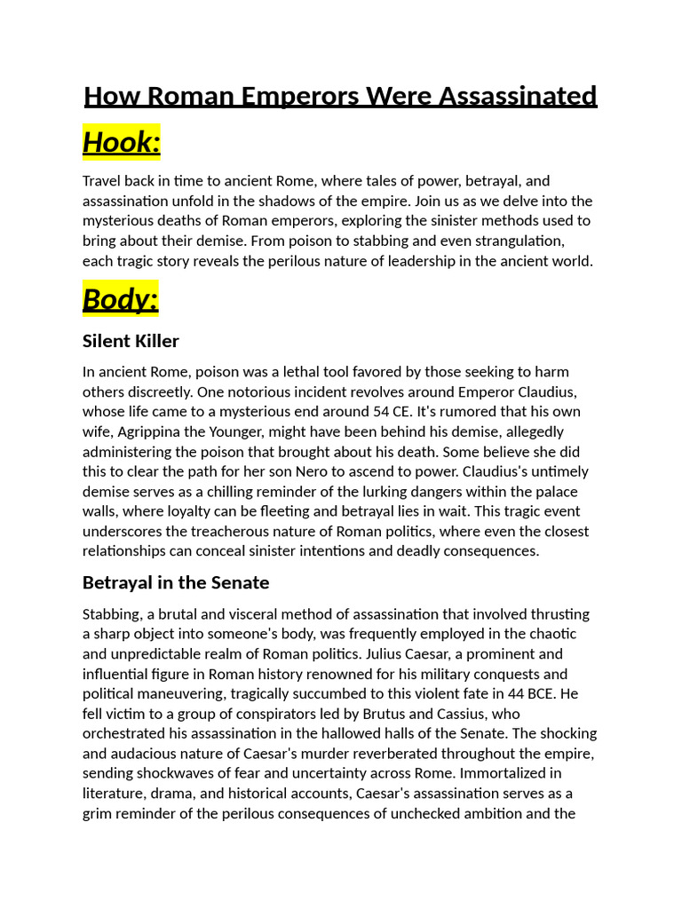 How Roman Emperors Were Assassinated | PDF | Ancient Rome | Roman Empire