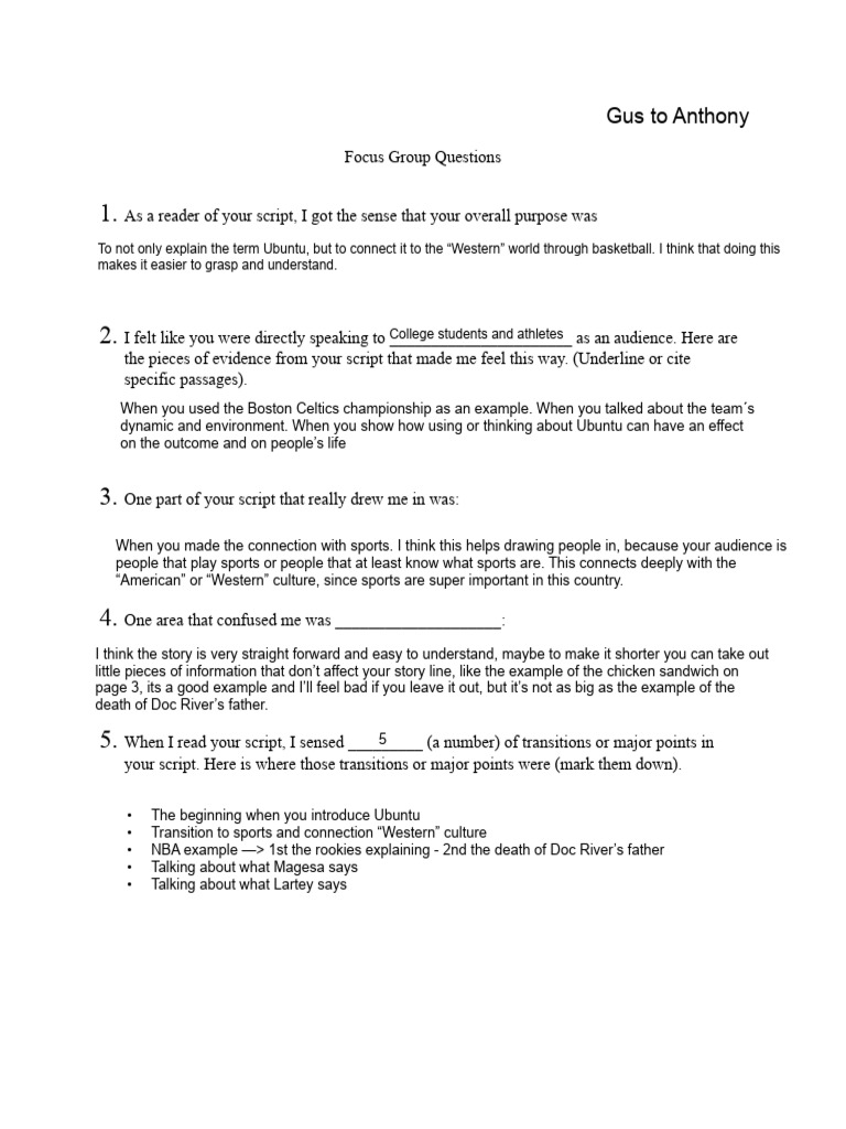 Focus Group Questions - Kalinowski | PDF