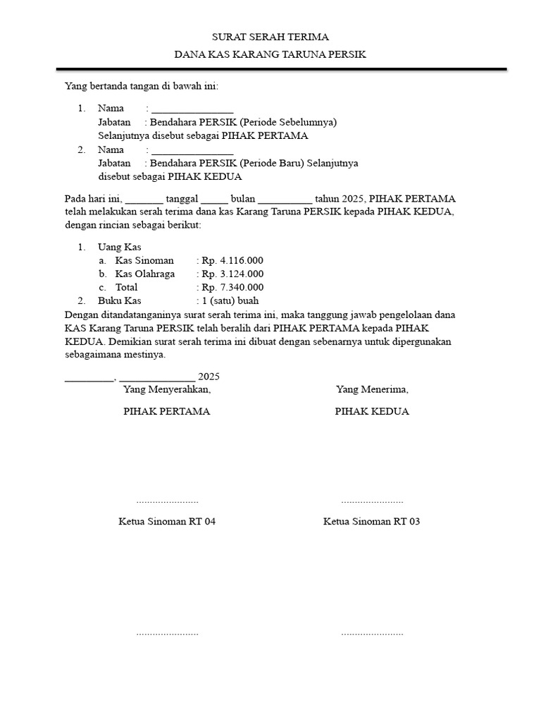 Surat Serah Terima 2-1 | PDF