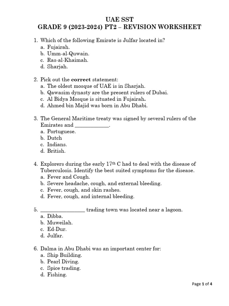SST Dubai Grade 9 Revision Worksheet | PDF | United Arab Emirates | Dubai