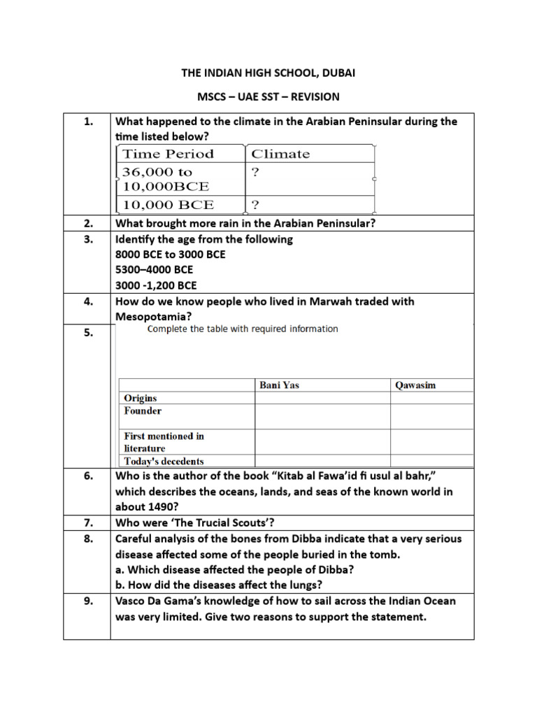 GR9-MSCS Uae Sst-Revision 2 QP | PDF