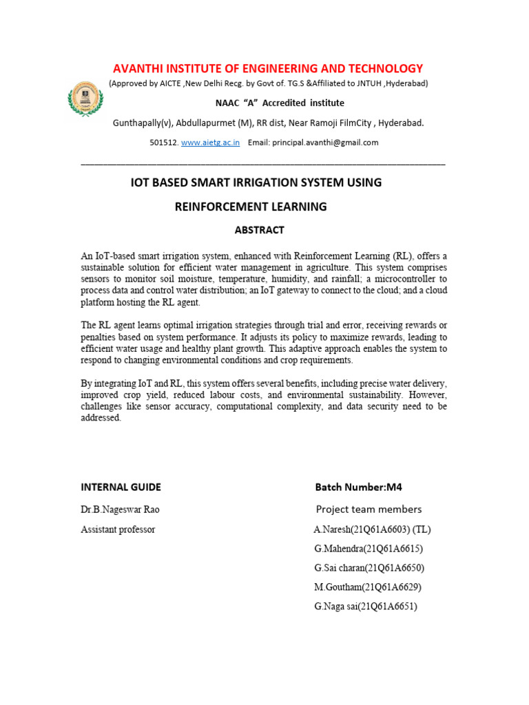Avanthi Institute of Engineering and Technology: Iot Based Smart Irrigation System Using ...