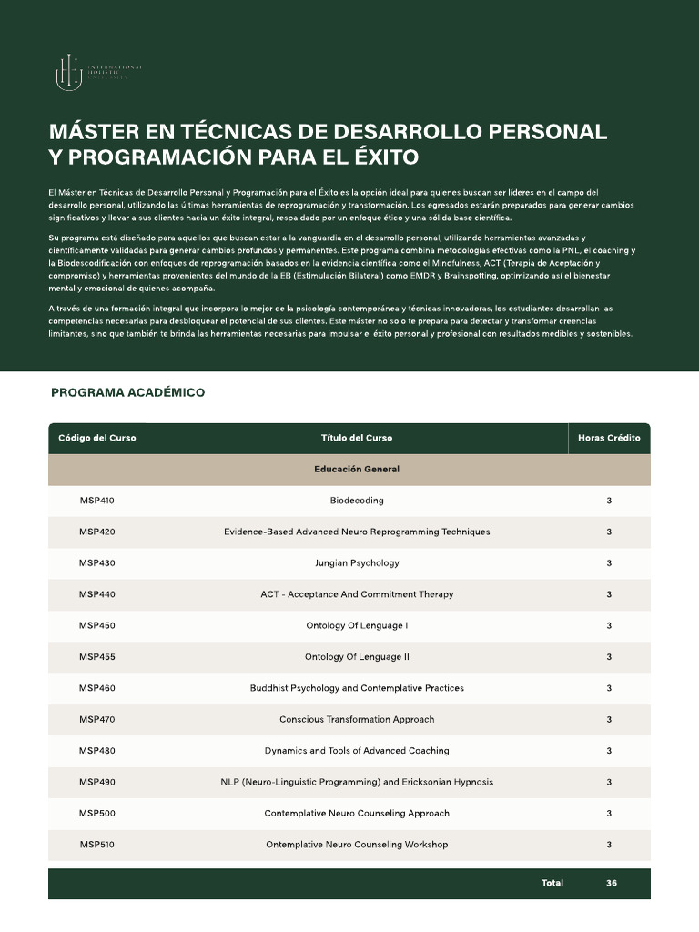 Master en Técnicas de Desarrollo Personal y Prógramación para El Éxito | PDF | Sicología ...
