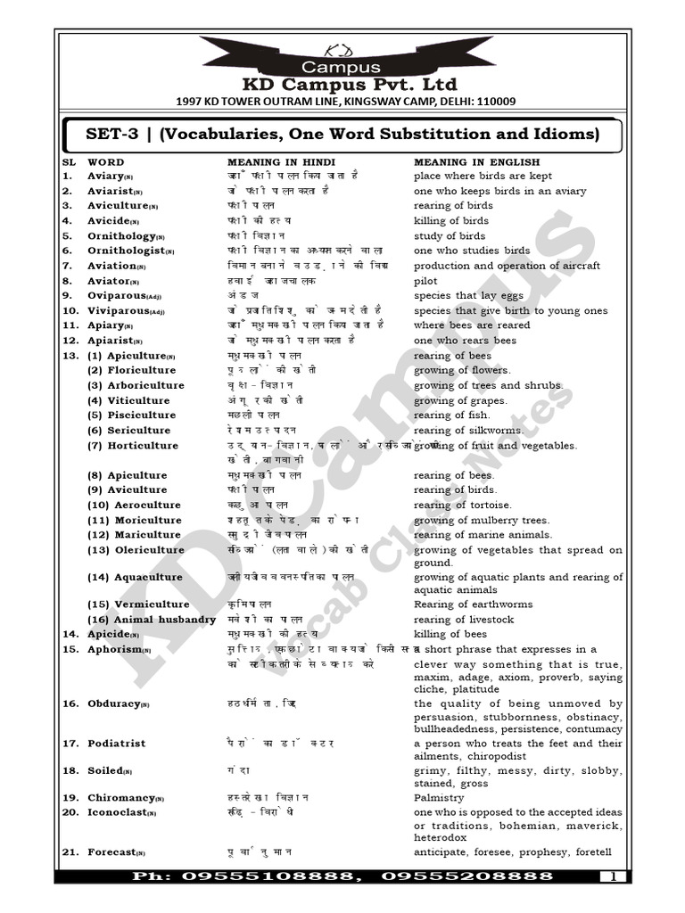 03 - Vocabularies, One Word Substitution and Idioms | PDF