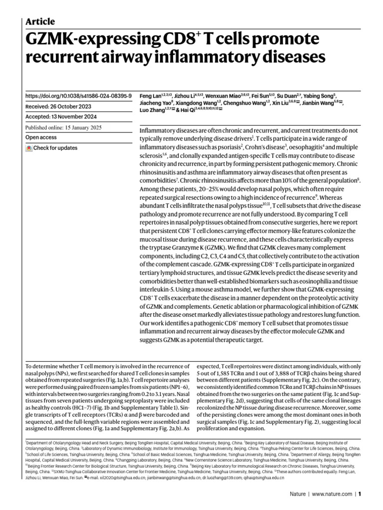 GZMK-expressing CD8+ T Cells Promote Recurrent Airway Inflammatory ...