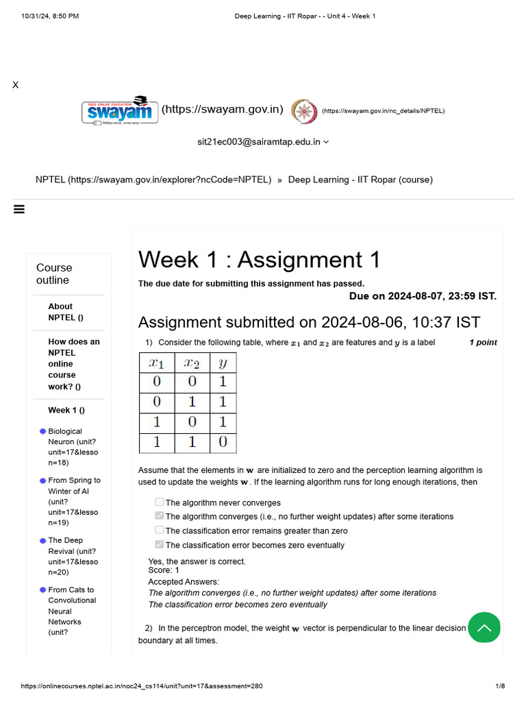 Deep Learning - IIT Ropar - Unit 4 - Week 1 | PDF | Deep Learning | Statistical Classification