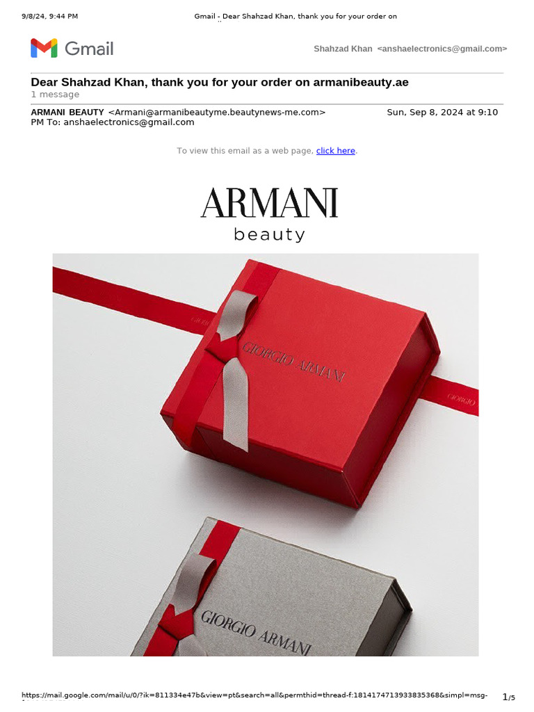 Gmail - Dear Awais Ahmad, Thank You For Your Order On Armanibeauty - Ae | PDF | Perfume | Gmail
