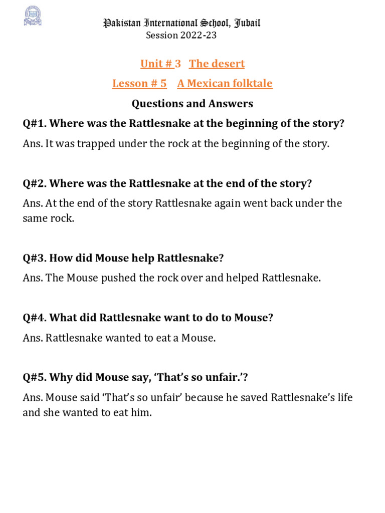 Unit 3 Lesson 5 A Mexican Folktale. | PDF