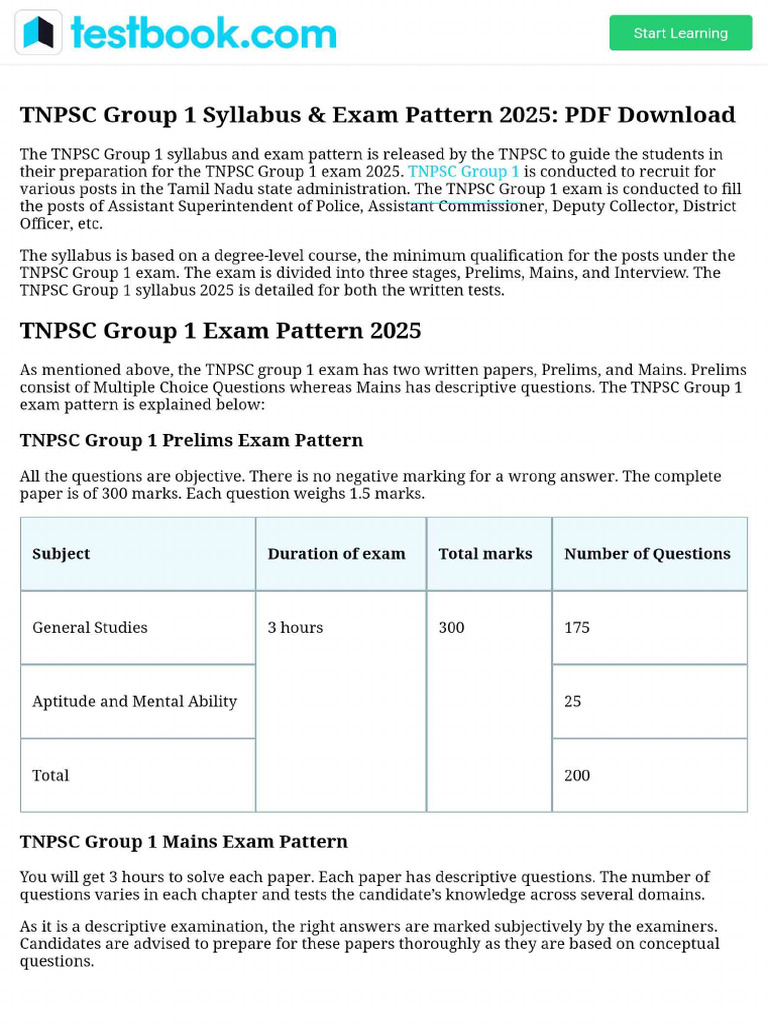 TNPSC Group 1 Syllabus & Exam Pattern 2025 - PDF Download | PDF