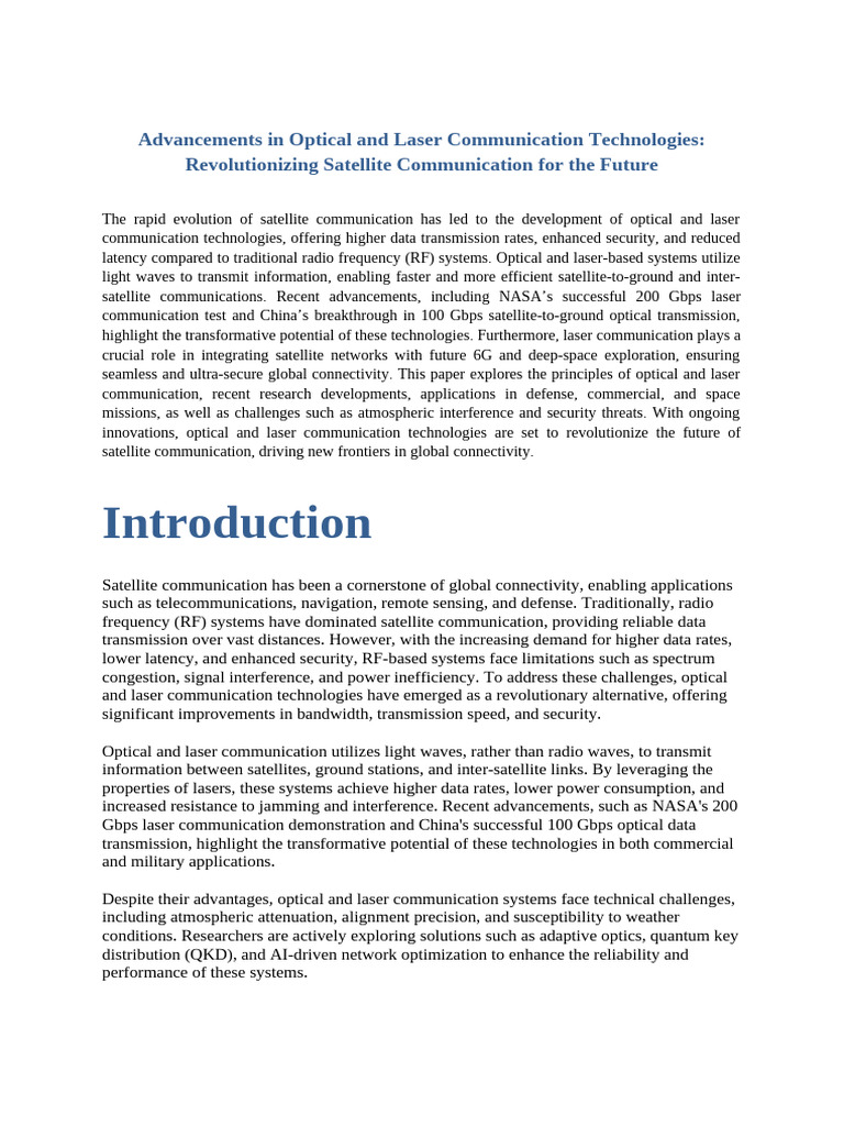 Advancements in Optical and Laser Communication Technologies | PDF ...