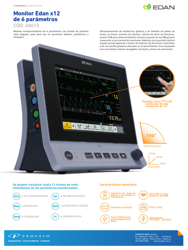 Monitor Multiparamétrico Edan x12 | PDF | Presión sanguínea | Electrocardiografia