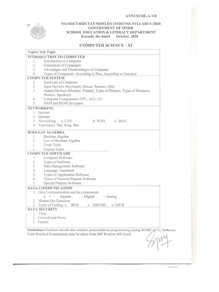 Computer Sylabus 11th Class | PDF