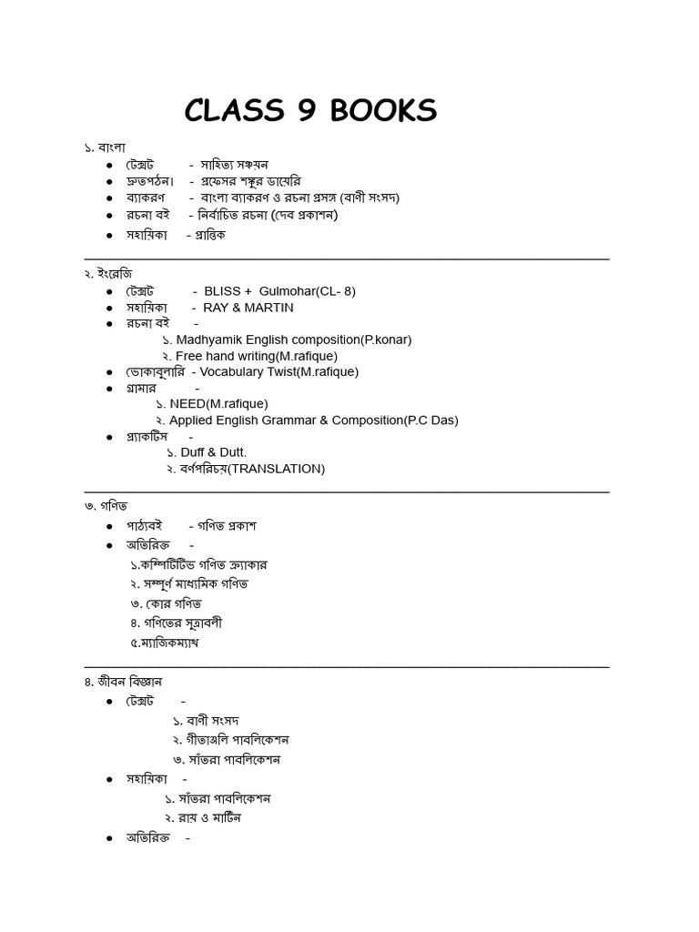 Wbbse Class 9 Idle Booklist | PDF