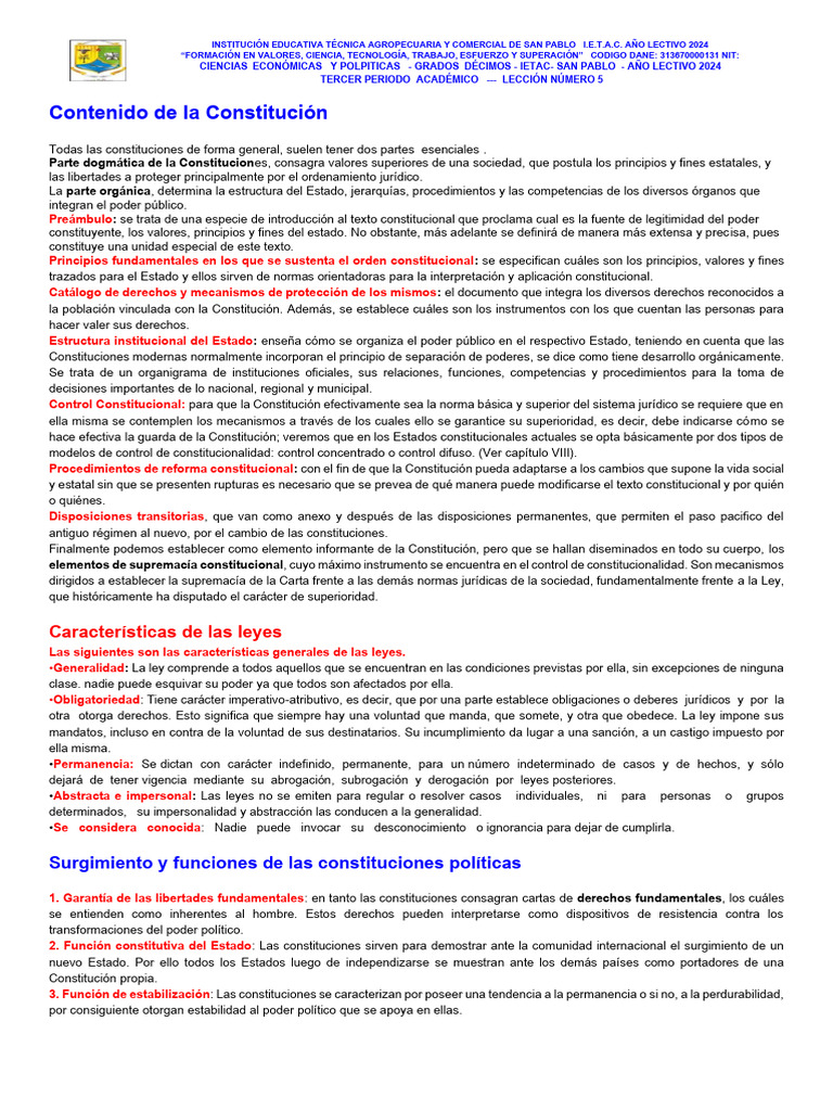 Constitución y Leyes: Fundamentos y Funciones | PDF | Constitución | Estado (política)