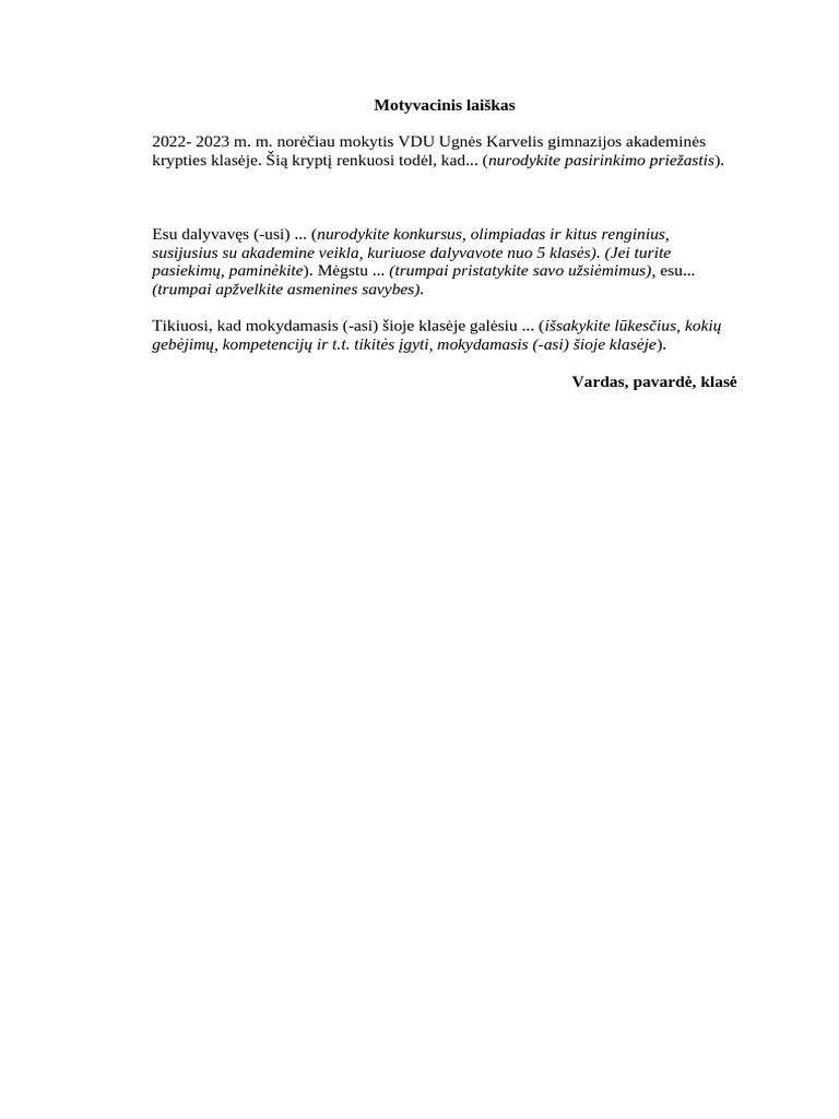 Motyvacinio Laisko Sablonas | PDF