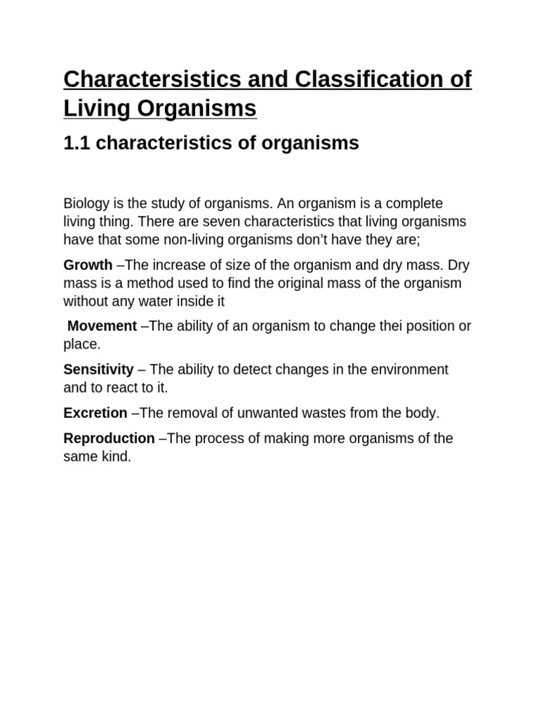 Charactersistics and Classification of Living Organisms | PDF
