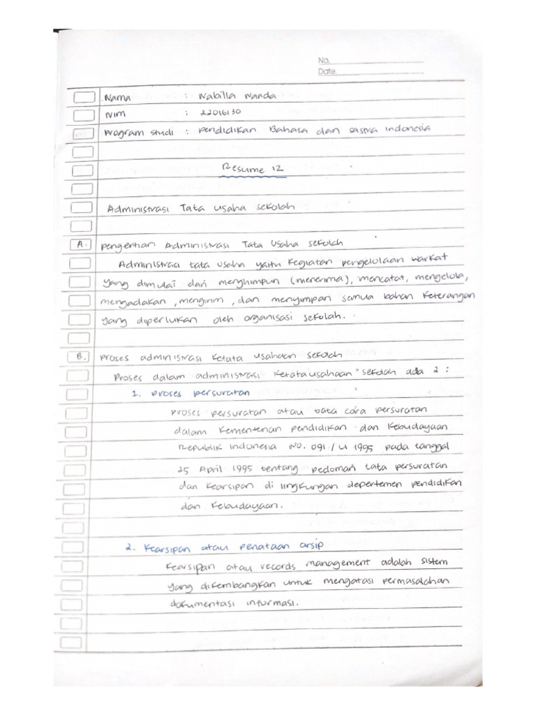 Nabilla Nanda - Tugas 12 Adm Ketatausahaan Sekolah | PDF