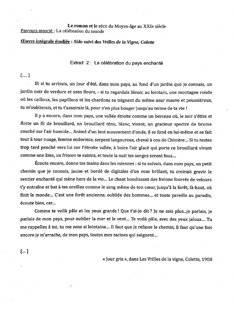 Texte 2 Célébration Du Pays Enchanté Colette | PDF