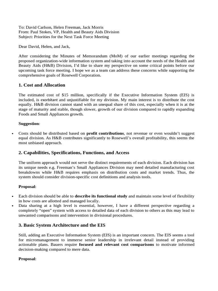 H&B Division's Cost Allocation Concerns | PDF | Leadership | New ...