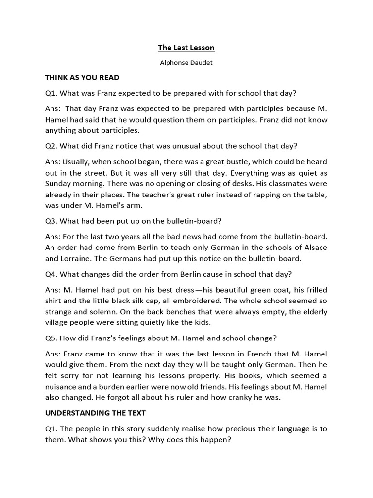 01 The Last Lesson PPT and Notes | PDF | Verb | Teachers