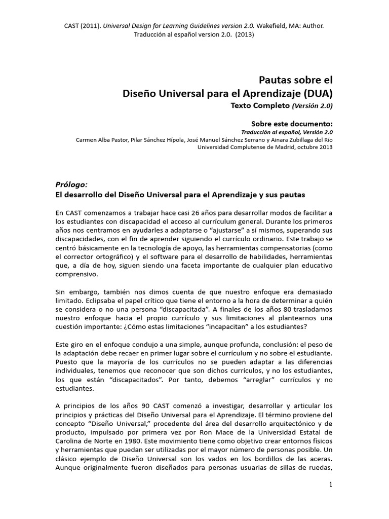 Pautas de DUA: Diseño Universal Aprendizaje | PDF | Plan de estudios ...