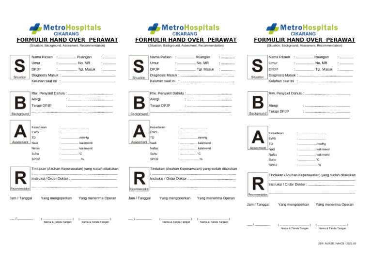 Form Hand Over Antar Shift Perawat New | PDF