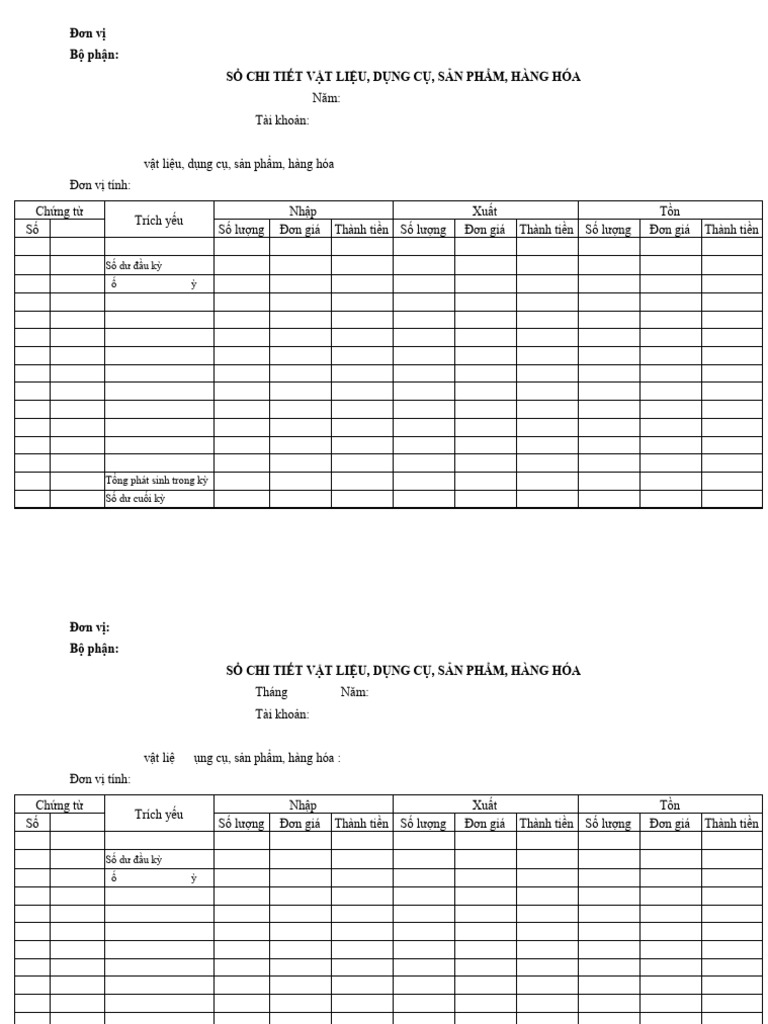 So Chi Tiet Hàng Tồn Kho | PDF