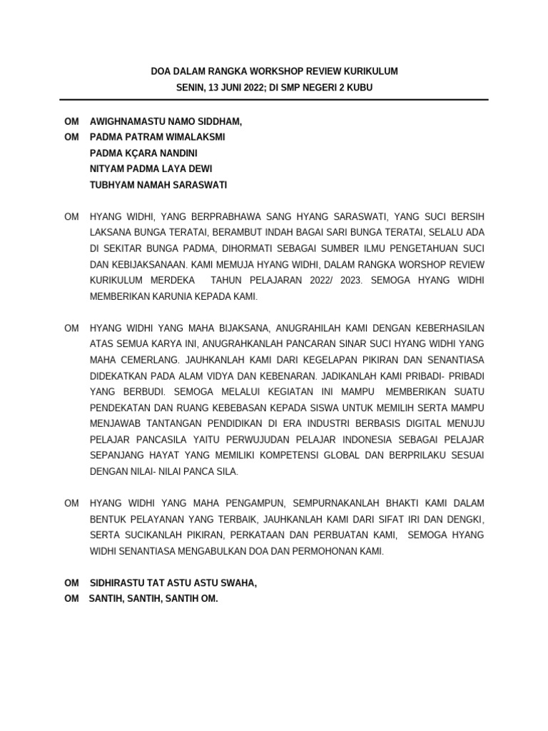 Doa Dalam Rangka Review Kurikulum Merdeka Belajar | PDF