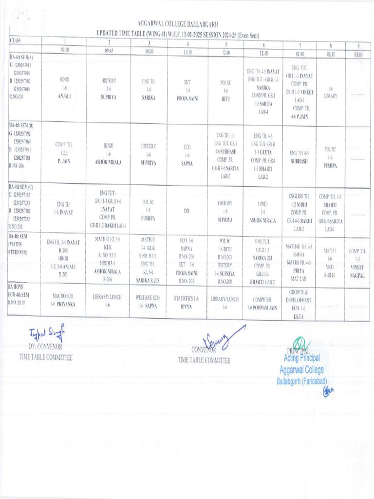 Updated Time-Table W.E.F. 13-01-2025 | PDF